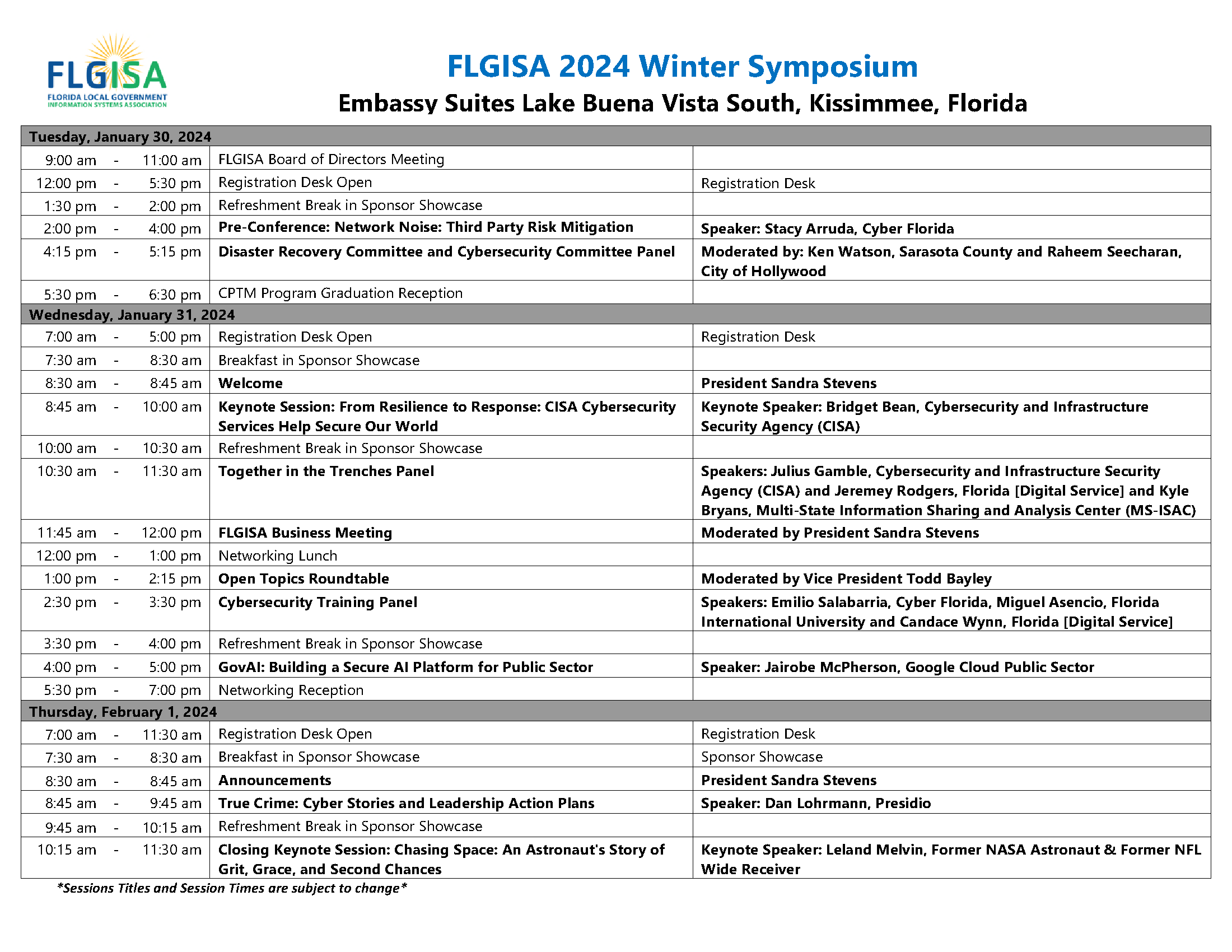 Symposium Schedule